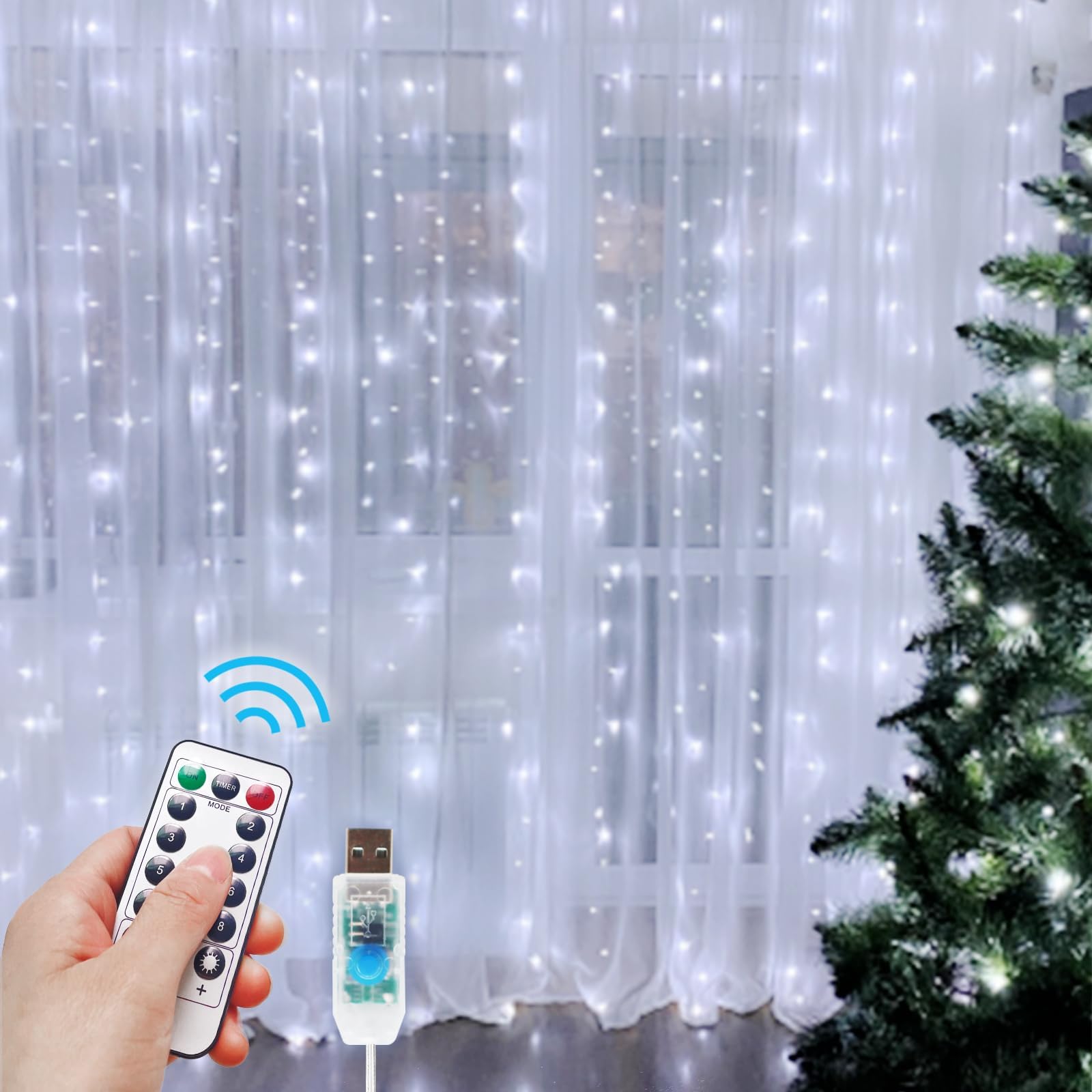 Amazon.com: HOLITS 300LED Fairy Curtain Lights, 10FT Cold White USB ...