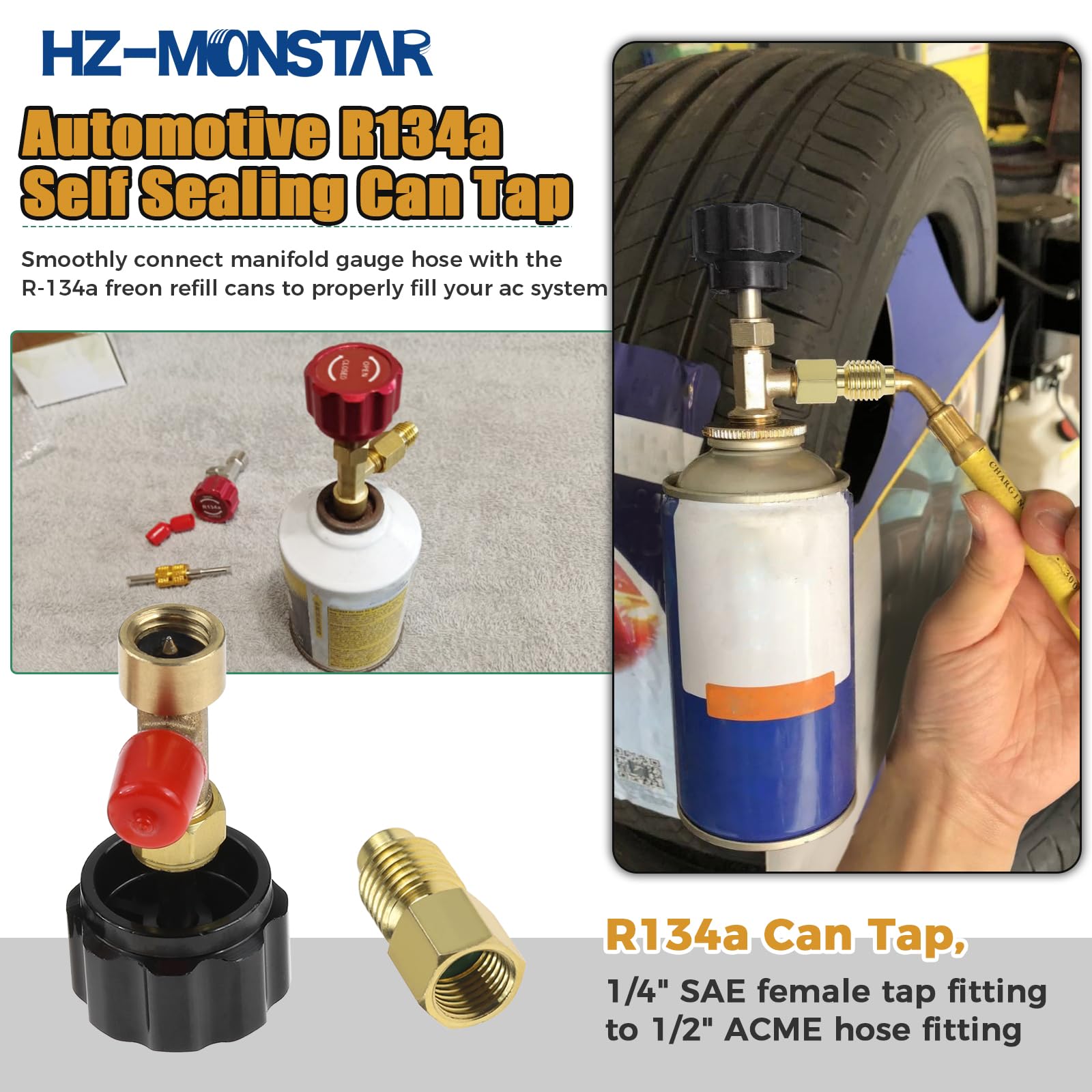 Snapklik.com : HZ-MONSTAR R134a Can Tap, Automotive R134a Self Sealing ...