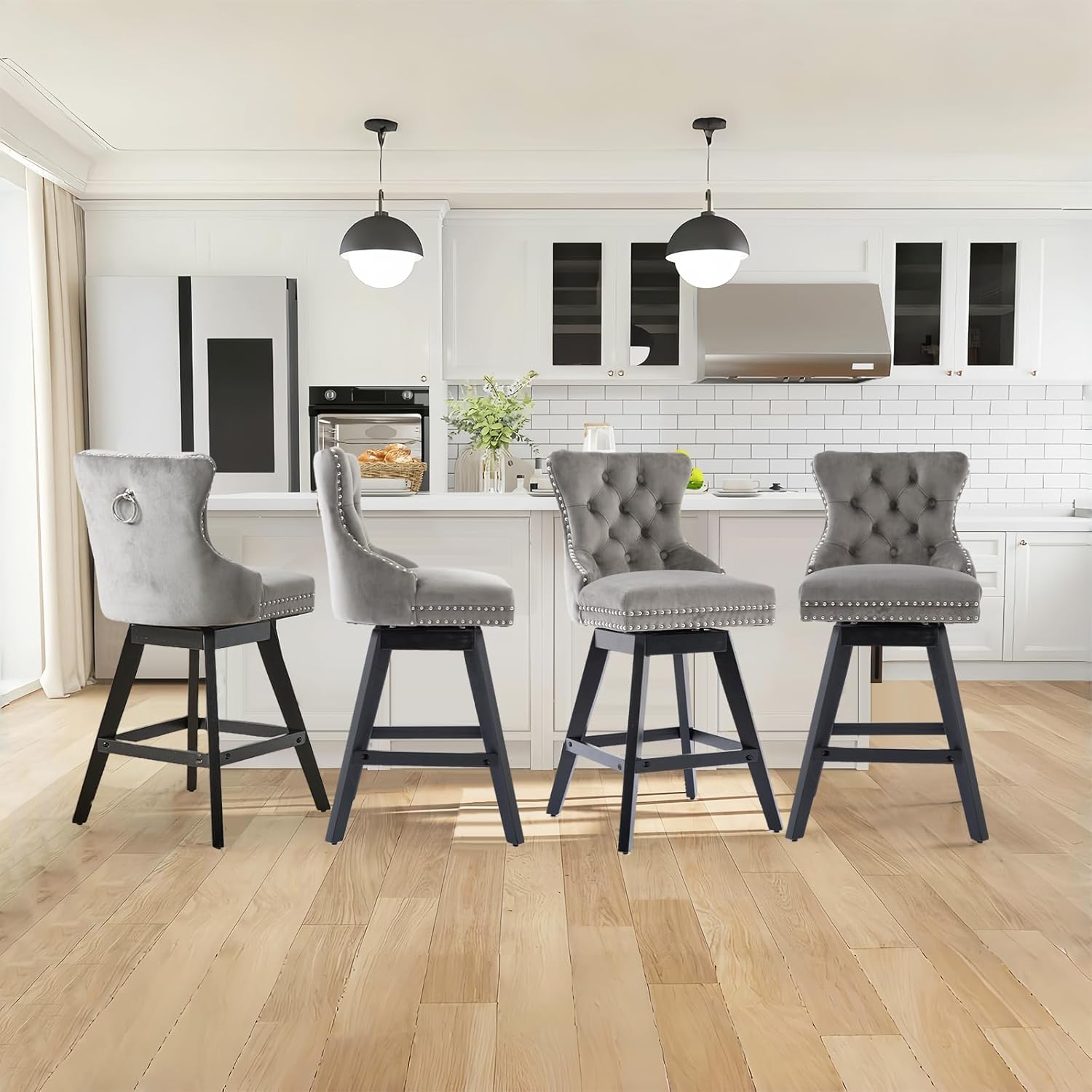 Amazon.com: SoarFlash Kitchen Swivel Bar Stools with Solid Wood Legs ...