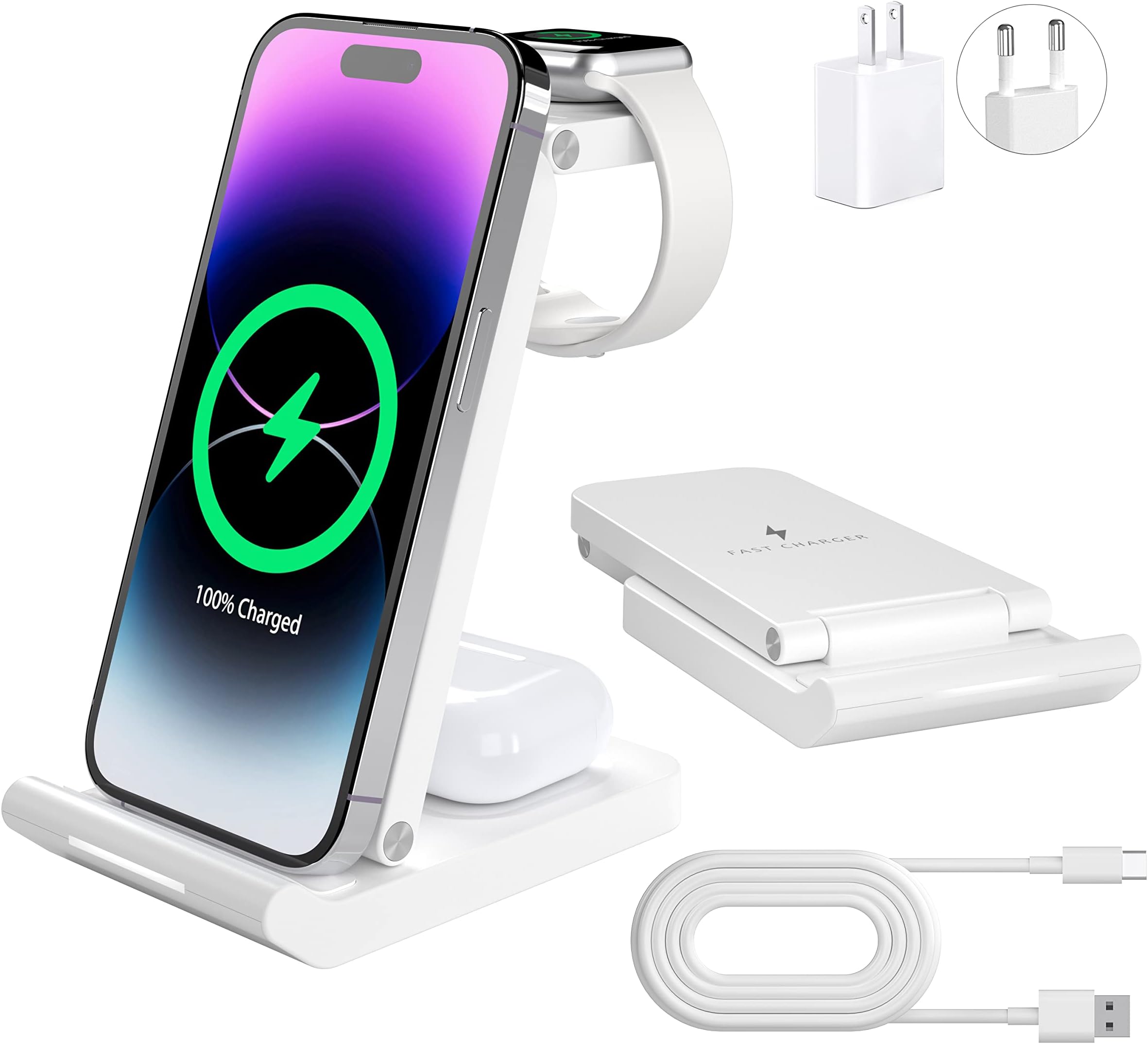 Minthouz 3 in 1 Caricatore Wireless Veloce - 18W Ricarica Wireless con ...