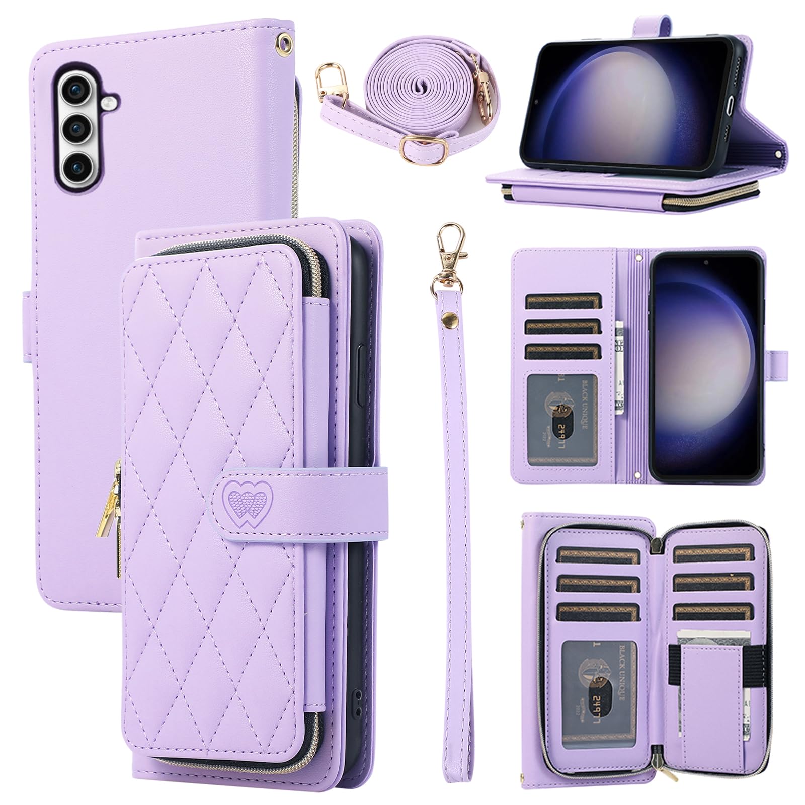 Amazon.com: Furiet Argyle Wallet Case for Samsung Galaxy S24 FE 5G with Wrist Strap Shoulder ...