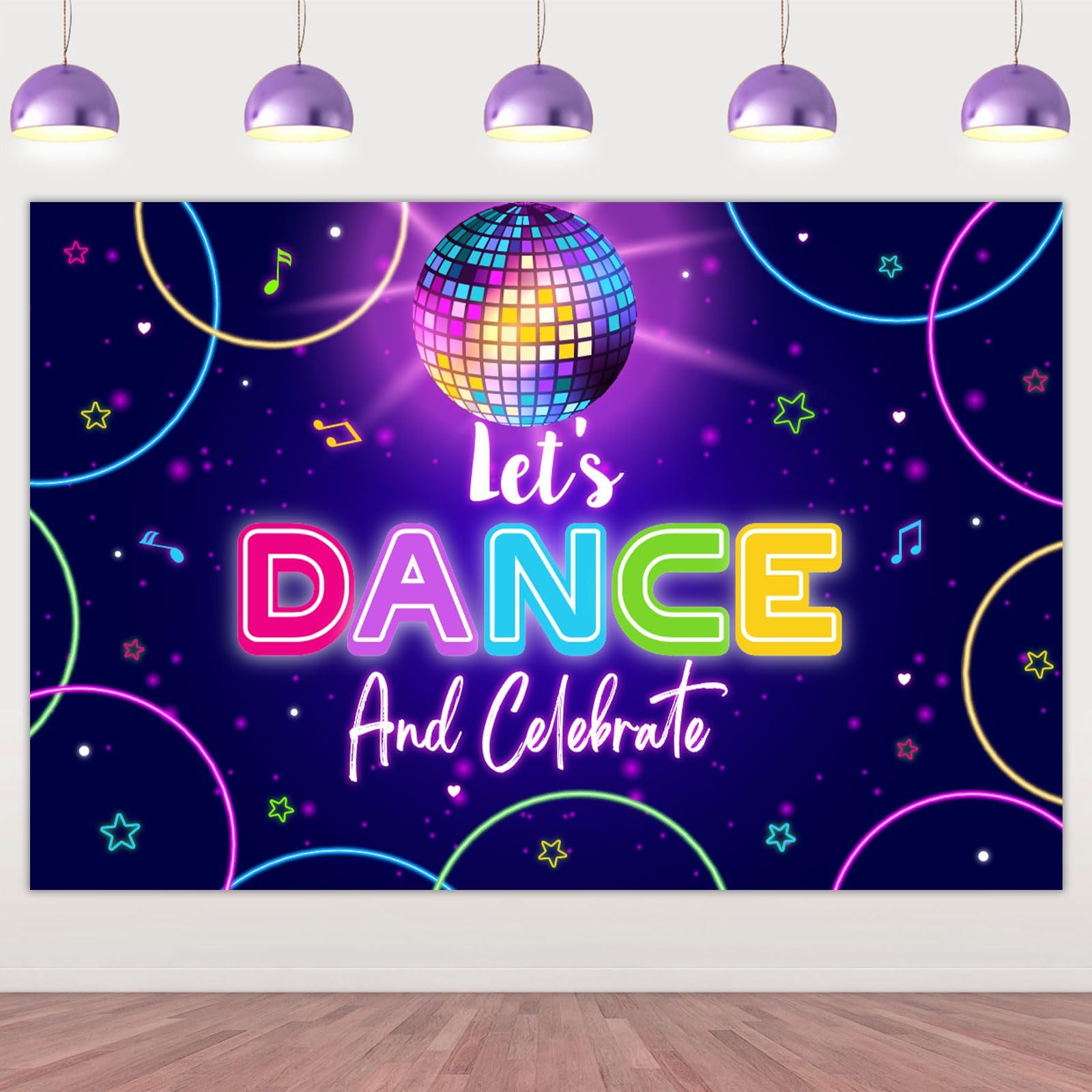 Amazon.com: Neon Happy Birthday Banner Backdrop Let Glow Party Disco ...