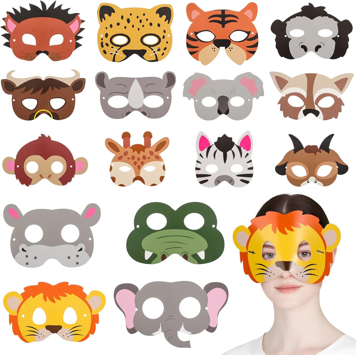 Amazon.com: Toyvian 16 Pieces Animal Party Masks for Kids, Jungle ...
