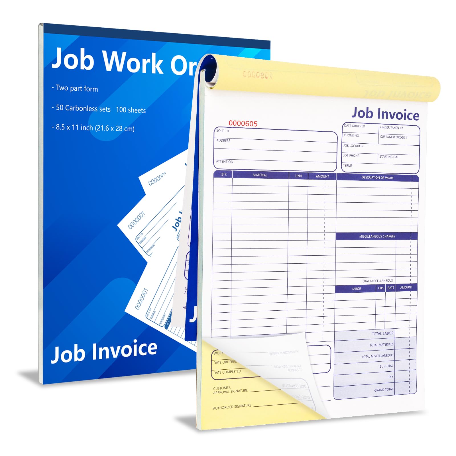 Amazon.com : 100 Set Job Work Order Forms Job Invoice Forms Invoice ...