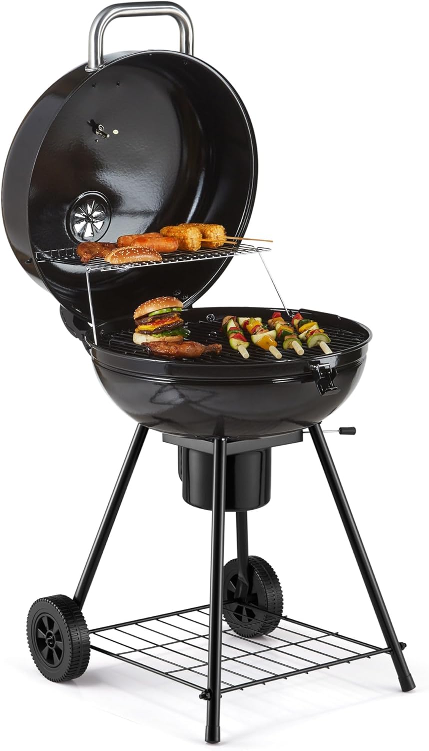VonHaus Charcoal BBQ 22.5" – Portable Kettle Barbecue with Warming Rack ...