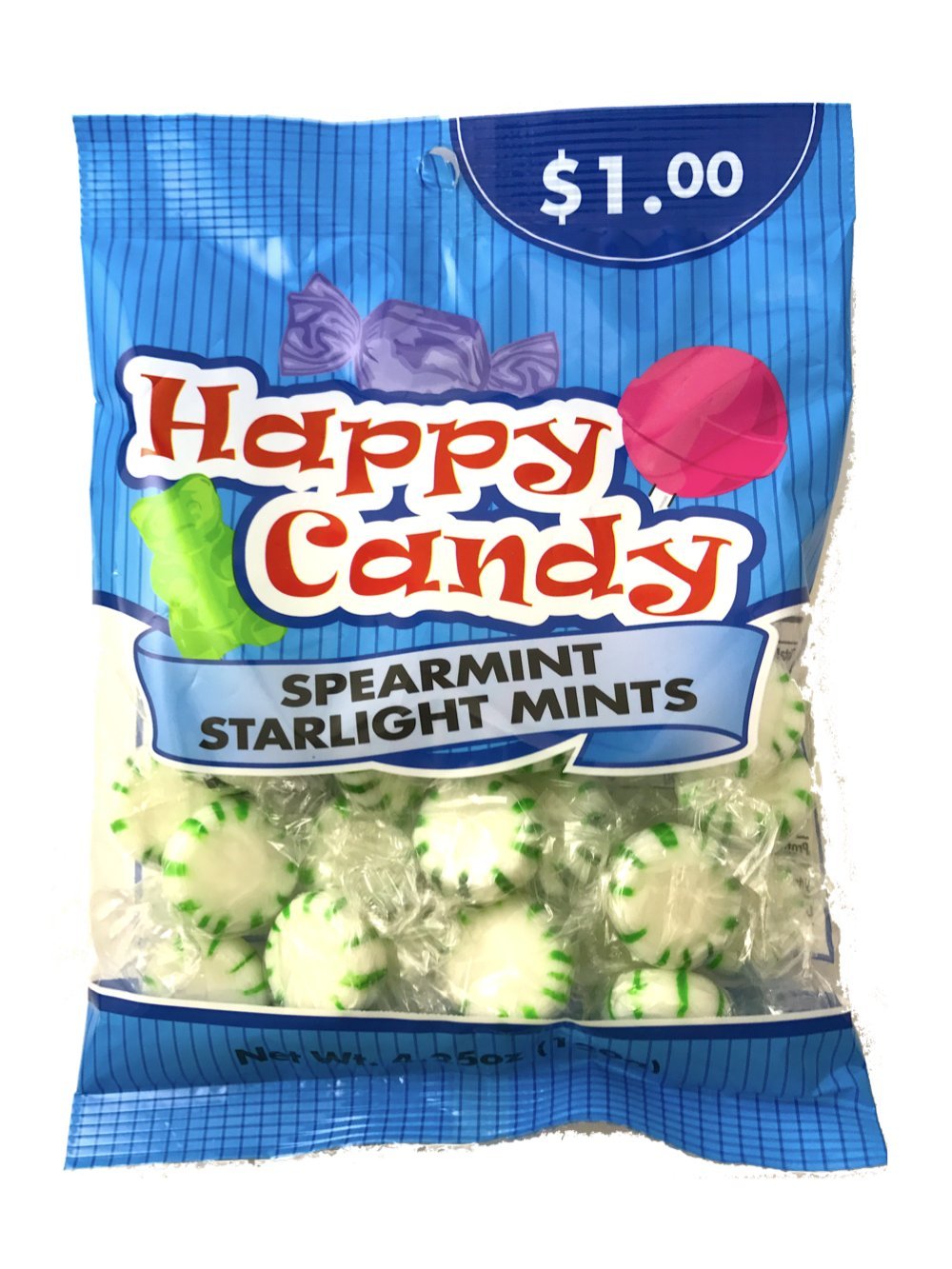 Amazon.com : Happy Candy Spearmint Starlight Mints - 4.25 oz Bag (Pack ...