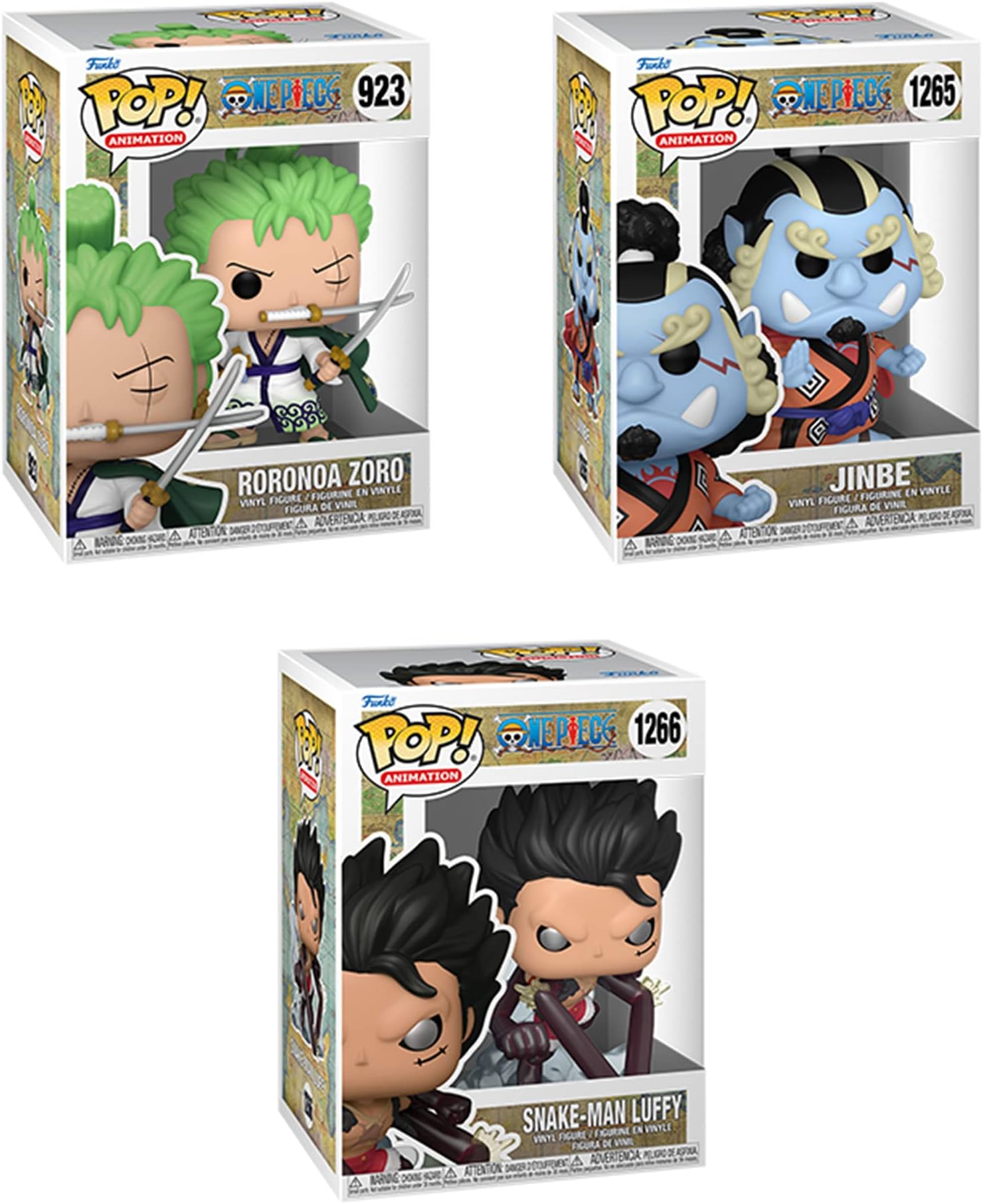 Amazon.com: Funko Pop! One Piece: - Set of 3 - Roronoa Zoro, Jinbe and ...