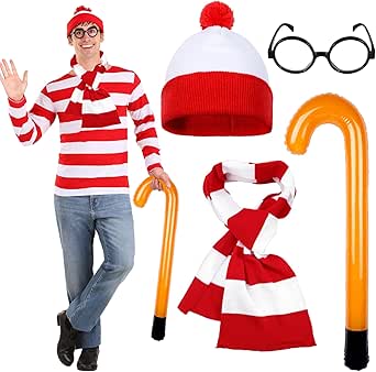 Red and White Striped Cosplay Accessories Set Wally Character Costume ...