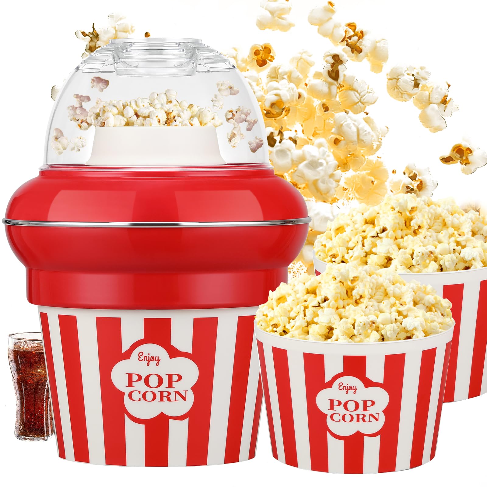 Popcorn Machine Hot Air Popcorn Maker No Oil, High Popping Rate, 5.3 ...