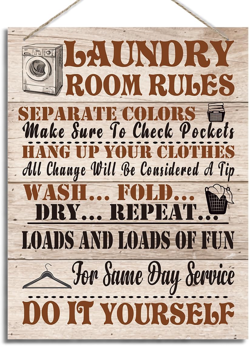Amazon.com: Laundry Room Rules Sign, Decorative Hanging Wood Plaque for ...