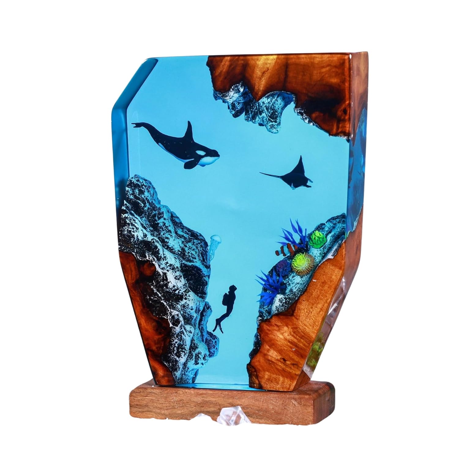 Killer Whales and Manta Ray Resin Night Light, Orca and Diver Scuba ...