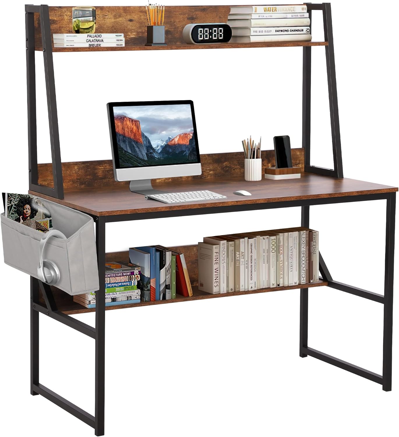Amazon.com: LOUVIXA Desk with Hutch, Computer Desk with Shelves for ...