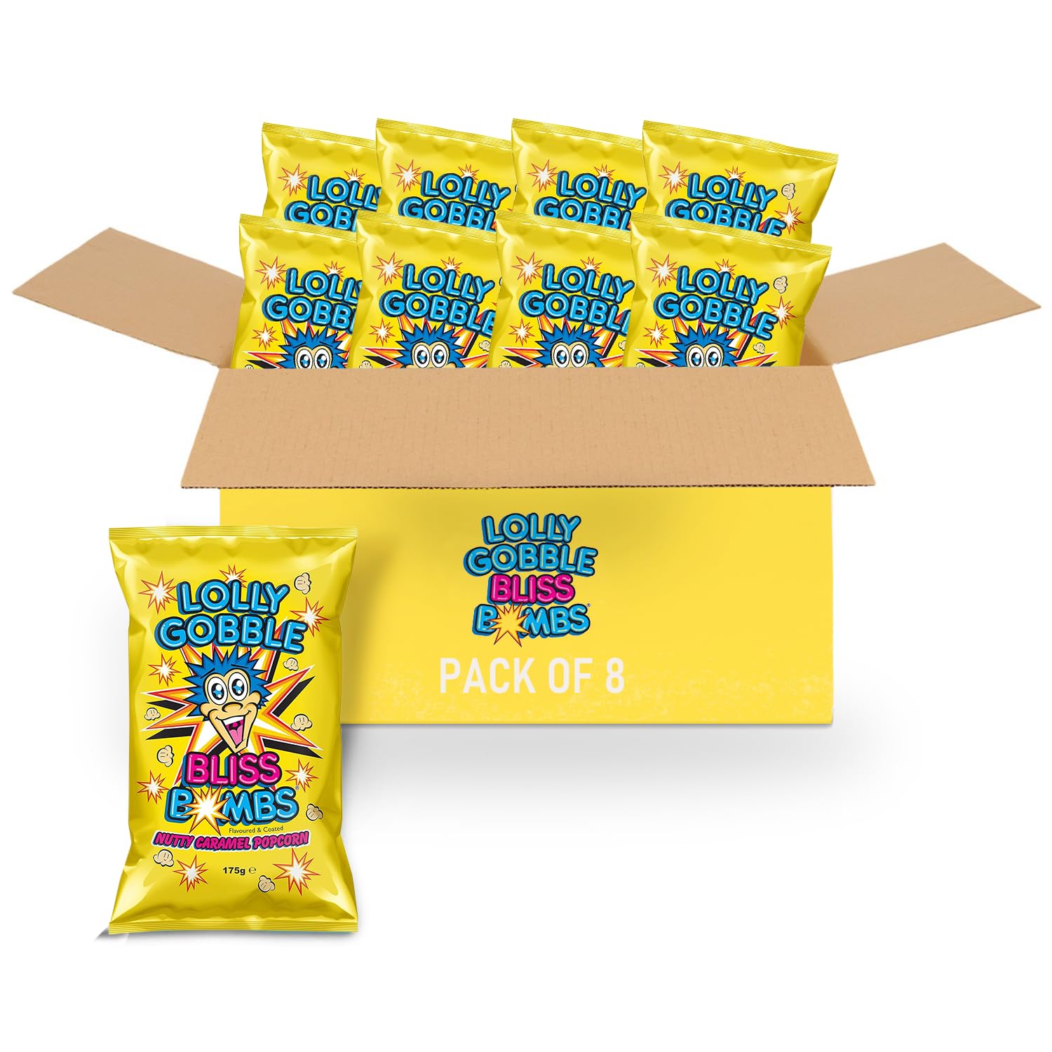 Lolly Gobble Bliss Bombs Popcorn Nutty Caramel 175g x 8 (1,400g total ...
