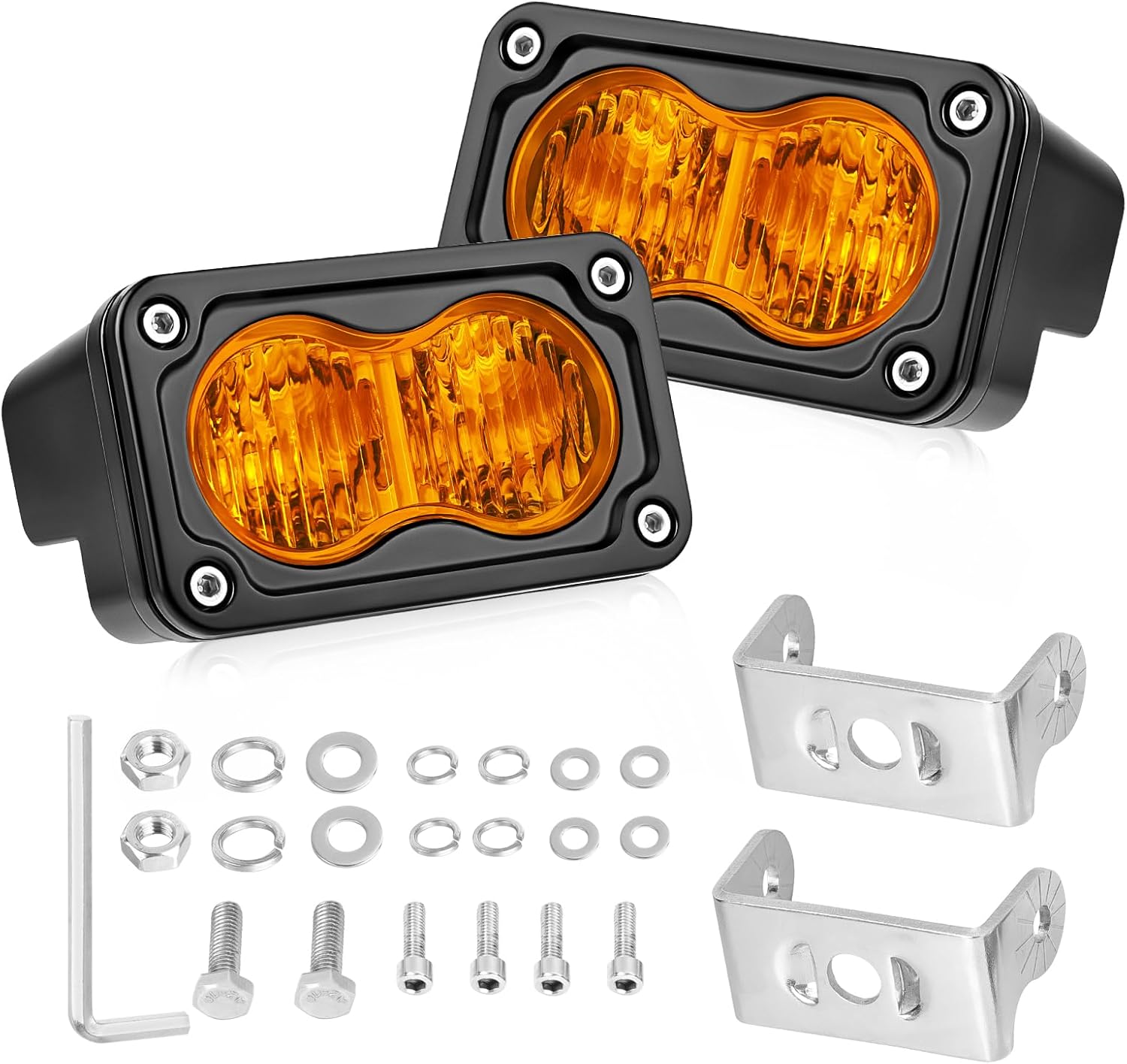 Amazon.com: AKD Part Amber LED Pods, 3 Inch Flood CREE LED Fog Lights 40W Small Amber Chase ...