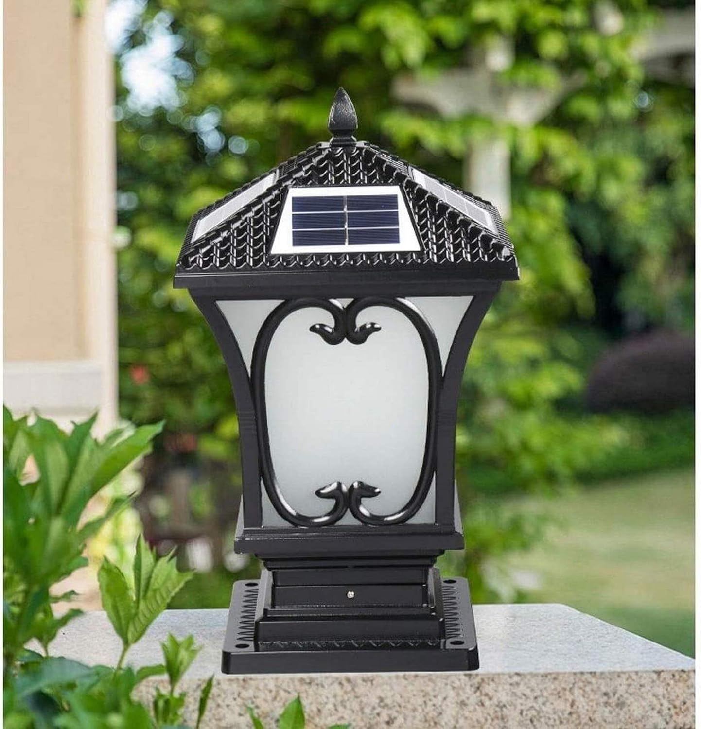 Led Solar Column Lights Patio Waterproof Glass Garden Wall Decor ...