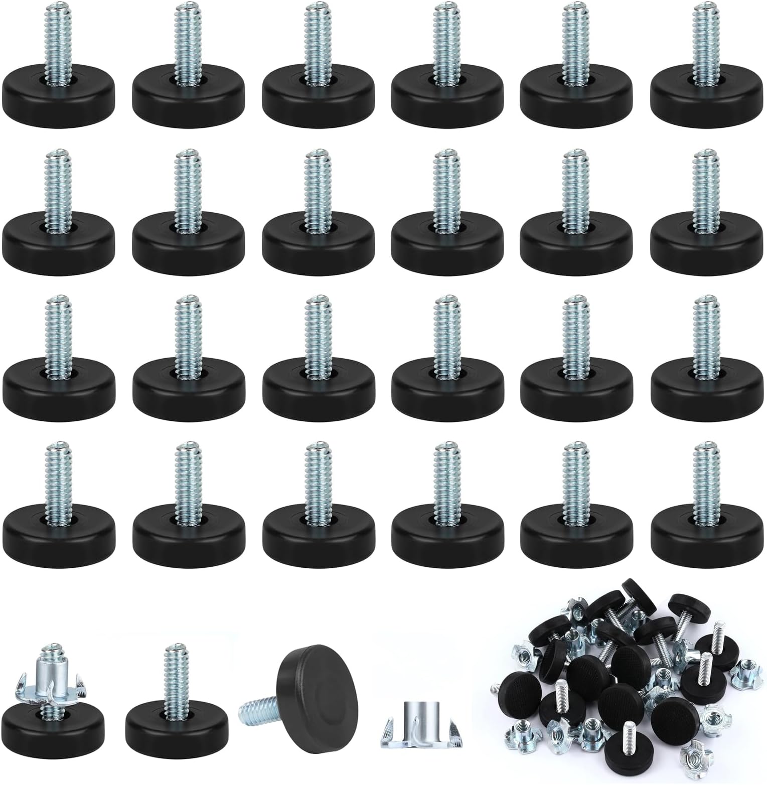 ADULLPONY 24 Pcs Thread Furniture Feet Levelers, 1/4" Adjustable ...