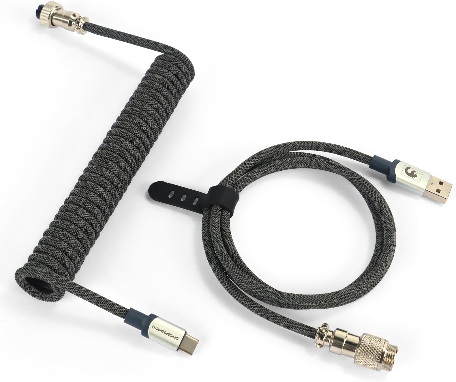 MAMBASNAKE Coiled USB C Cable for Gaming Keyboard, Nylon Braided ...