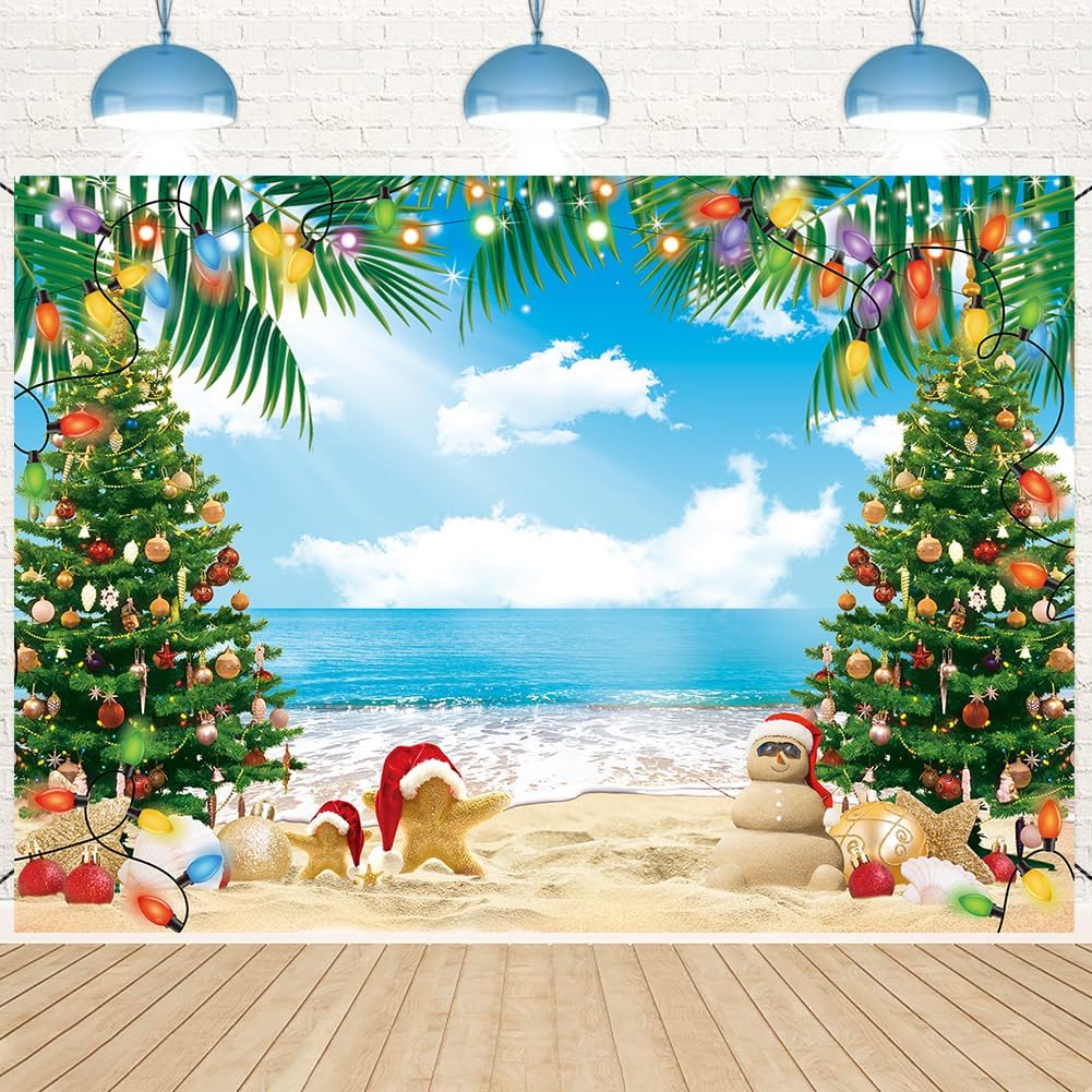 Amazon.com : July Christmas Backdrop 8x6FT Summer Beach Christmas Tree ...