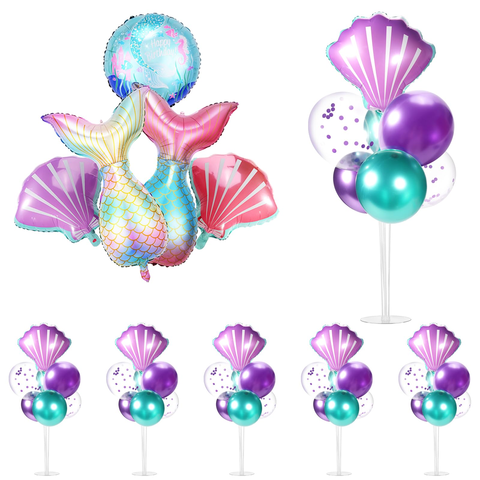 Amazon.com: Cecnamt 6 Sets Mermaid Birthday Decorations,Mermaid Balloon ...