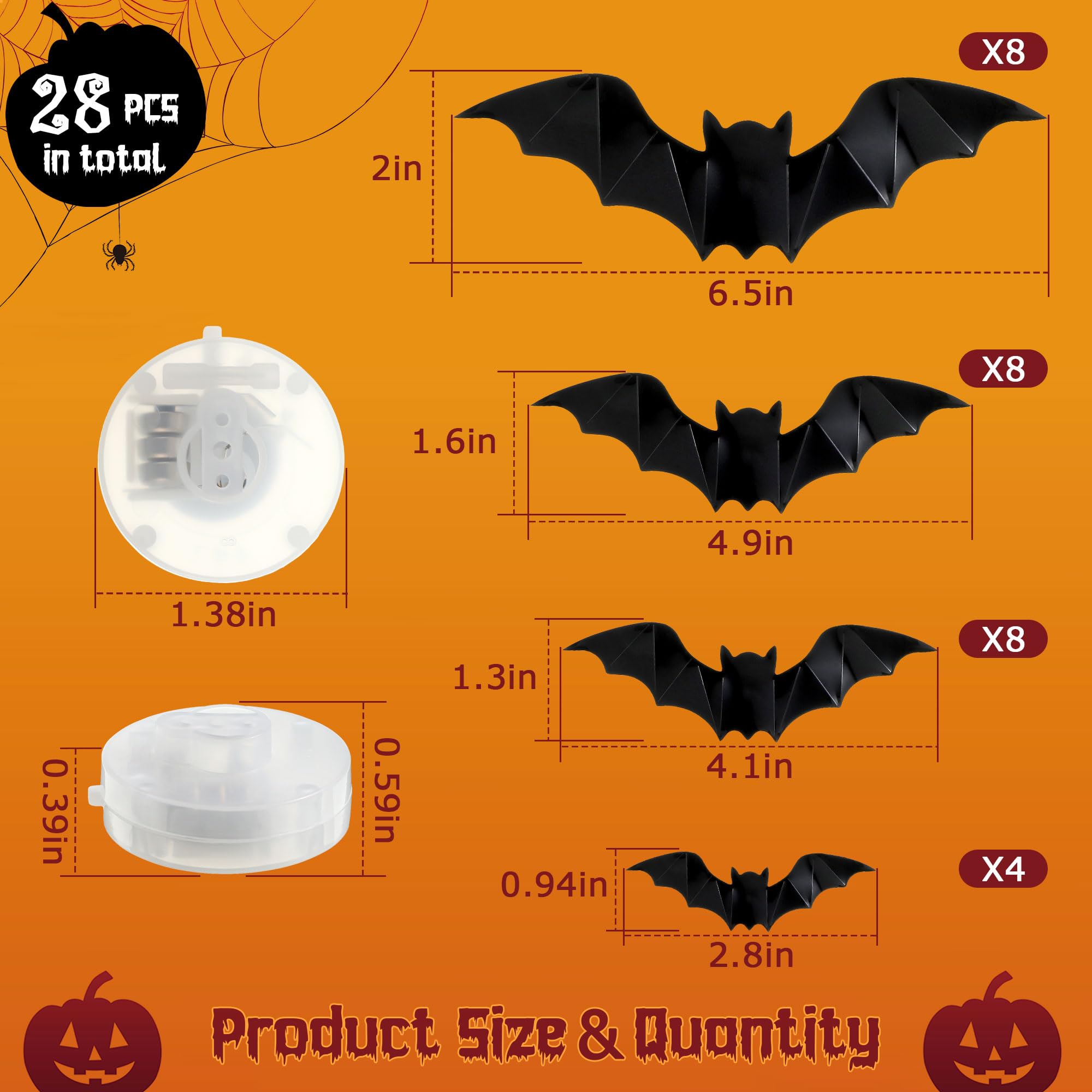 Hiboom 28 Pcs Halloween Decoration LED Bats Light Wall Decor, 3D ...