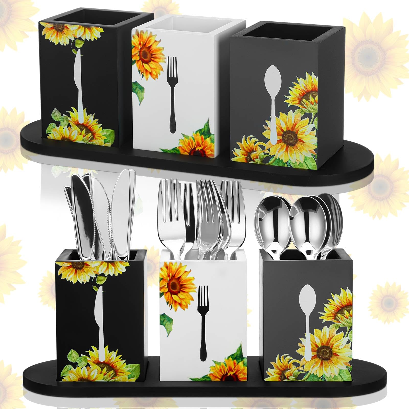 Amazon.com: Lineshading 4 Pcs Silverware Caddy Sunflower Kitchen Decor ...