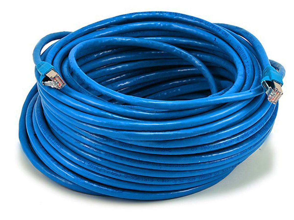 100FT 24AWG Cat6A 500MHz STP Ethernet Bare Copper Network Cable - Blue ...