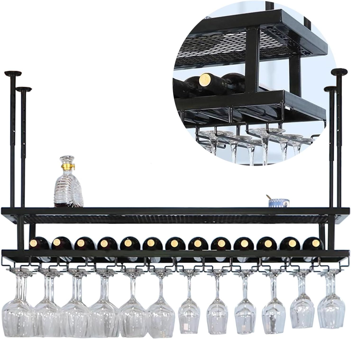 Amazon.com: whalebee Hanging Wine Glass Rack Metal Wine Holder Adjustable Ceiling Wine Glass ...