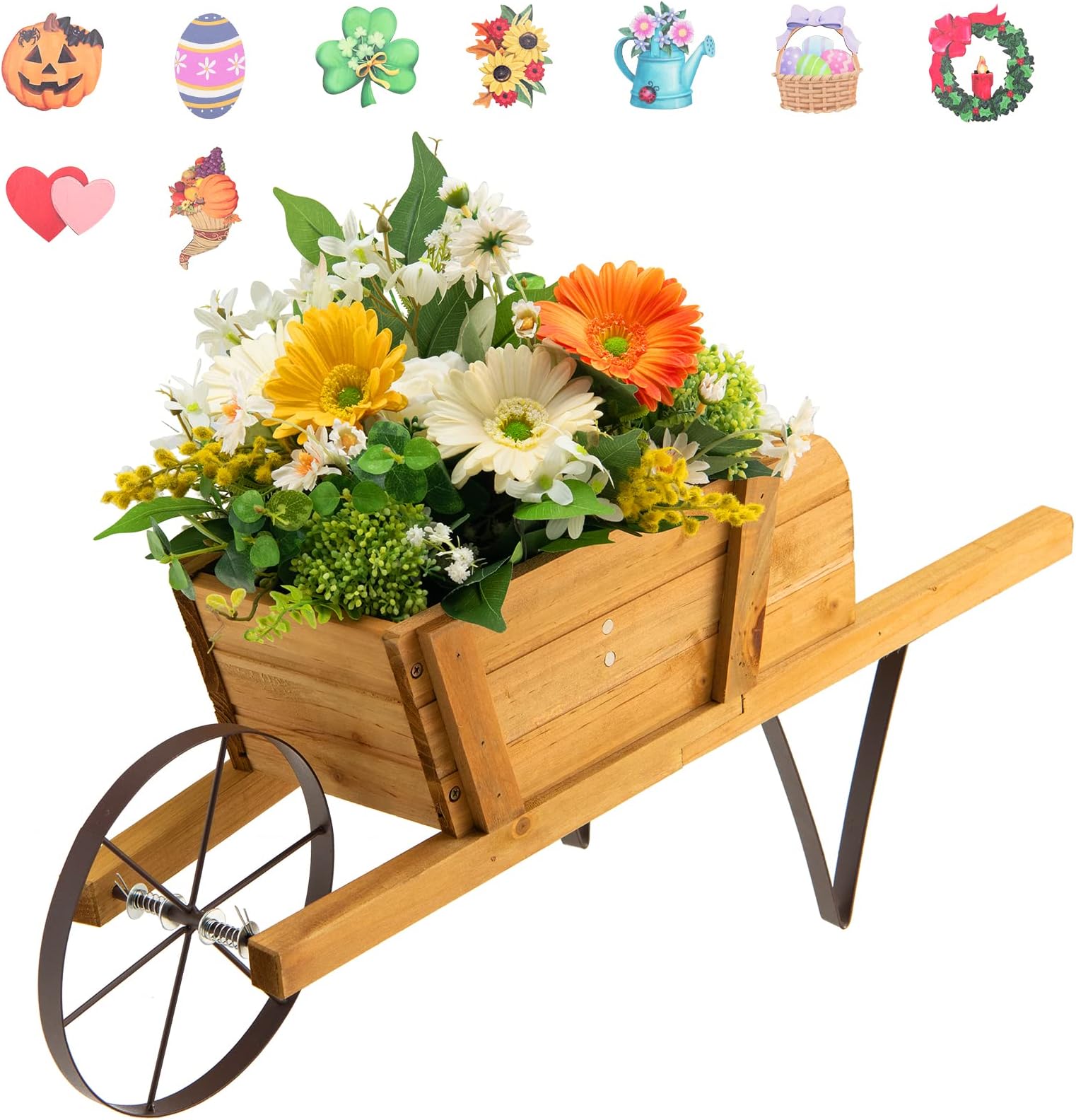 Amazon.com : Giantex Wooden Wagon Planter, Small Wheelbarrow Wagon ...
