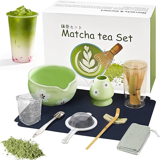 10PCS Matcha Whisk Set, Matcha Kit for Ceremony, Ceramic Matcha Bowl, for Making Breakfast ...