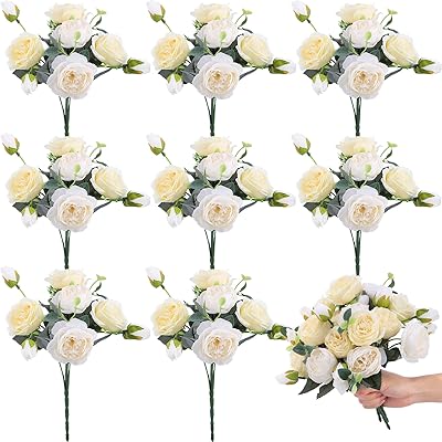 Amazon.com: Zeyune 12 Bunches 12 in Artificial Mini Rose Bouquets 120 ...
