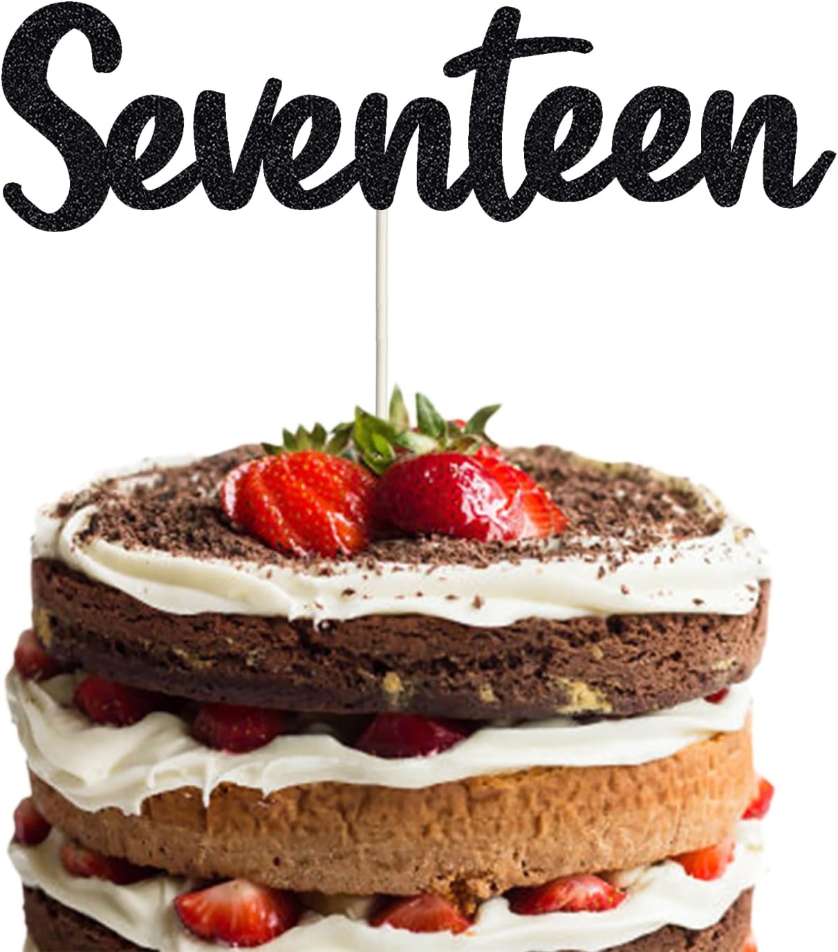 Amazon.com: Seventeen Birthday Cake Topper - Double Sided Black Glitter ...