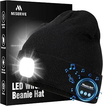 LED Beanie with Light, Unisex Rechargeable Flashlight Beanie Hat with ...