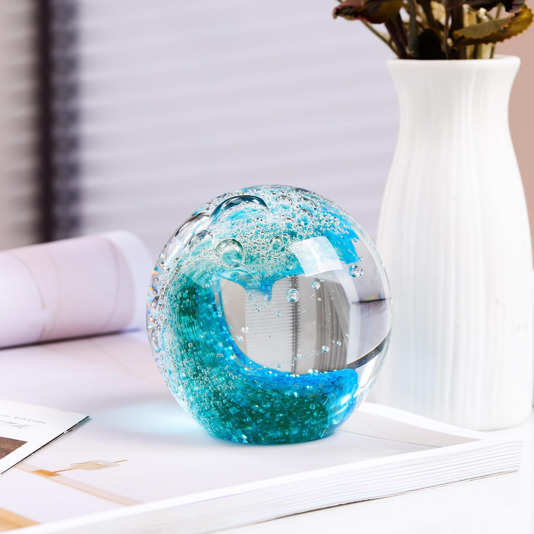 Snapklik.com : Hand Blown Glass Ocean Waves Ball Decor, Sea Glass Art ...