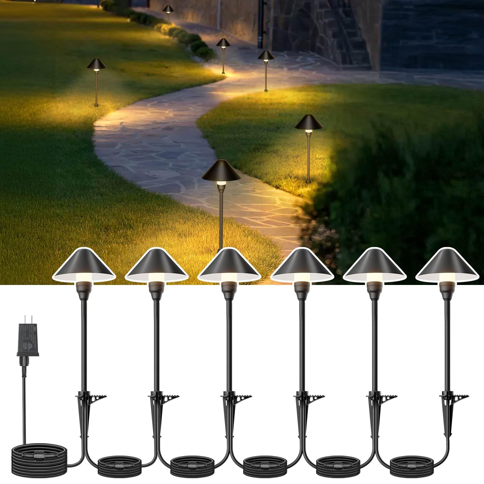 Neymlya 6 Pack Pathway Lights Low Voltage Landscape Lighting Waterproof ...