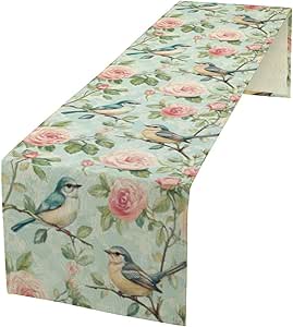 Amazon.com: Spring Bird Floral Table Runner,Birds Table Runner Burlap ...