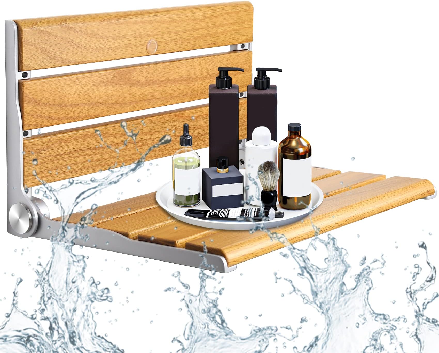 Amazon.com: Folding Teak Shower Seat Bench Wall Mounted, Space Saving ...