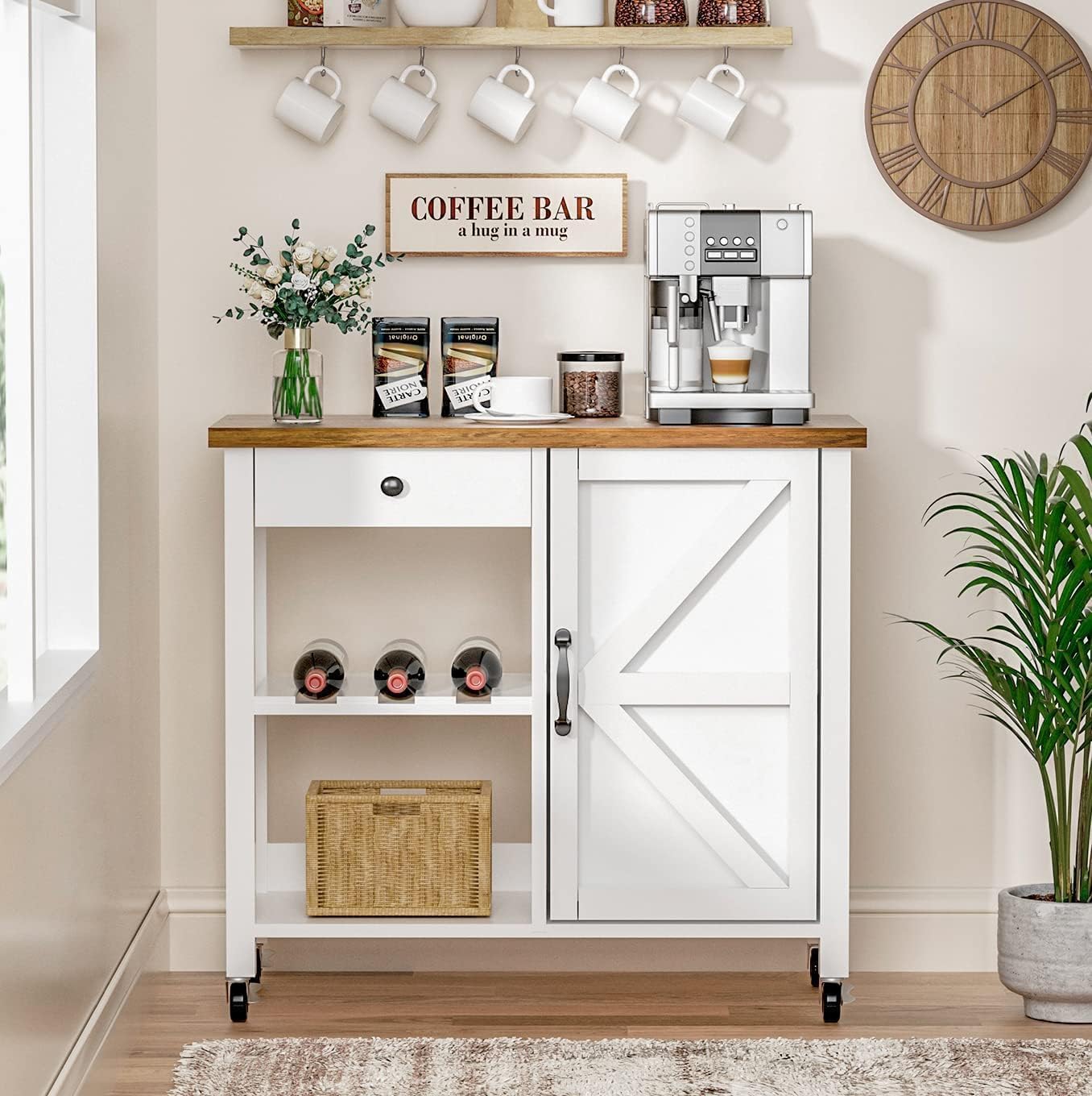 Amazon.com - 4 EVER WINNER Coffee Cart, Farmhouse Coffee Cart on Wheels ...