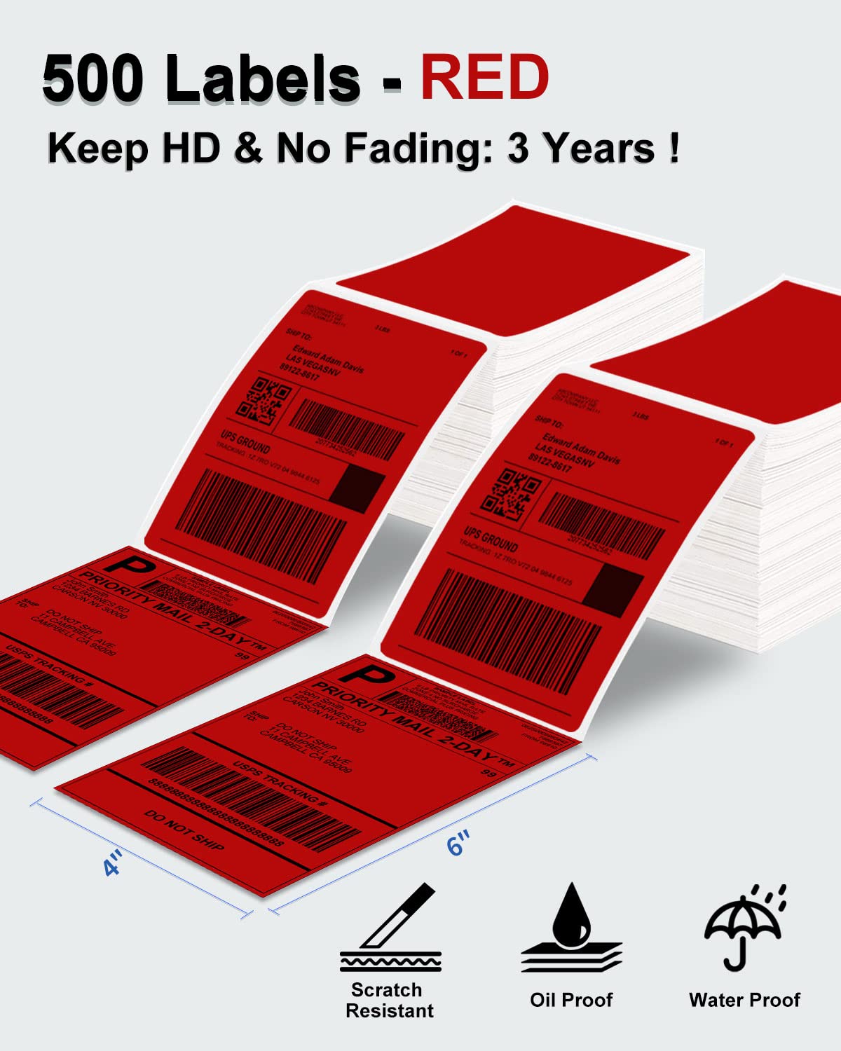 Snapklik.com : 4x6 Thermal Label Printer Paper - 500 PCS Red 4x6 Fan ...