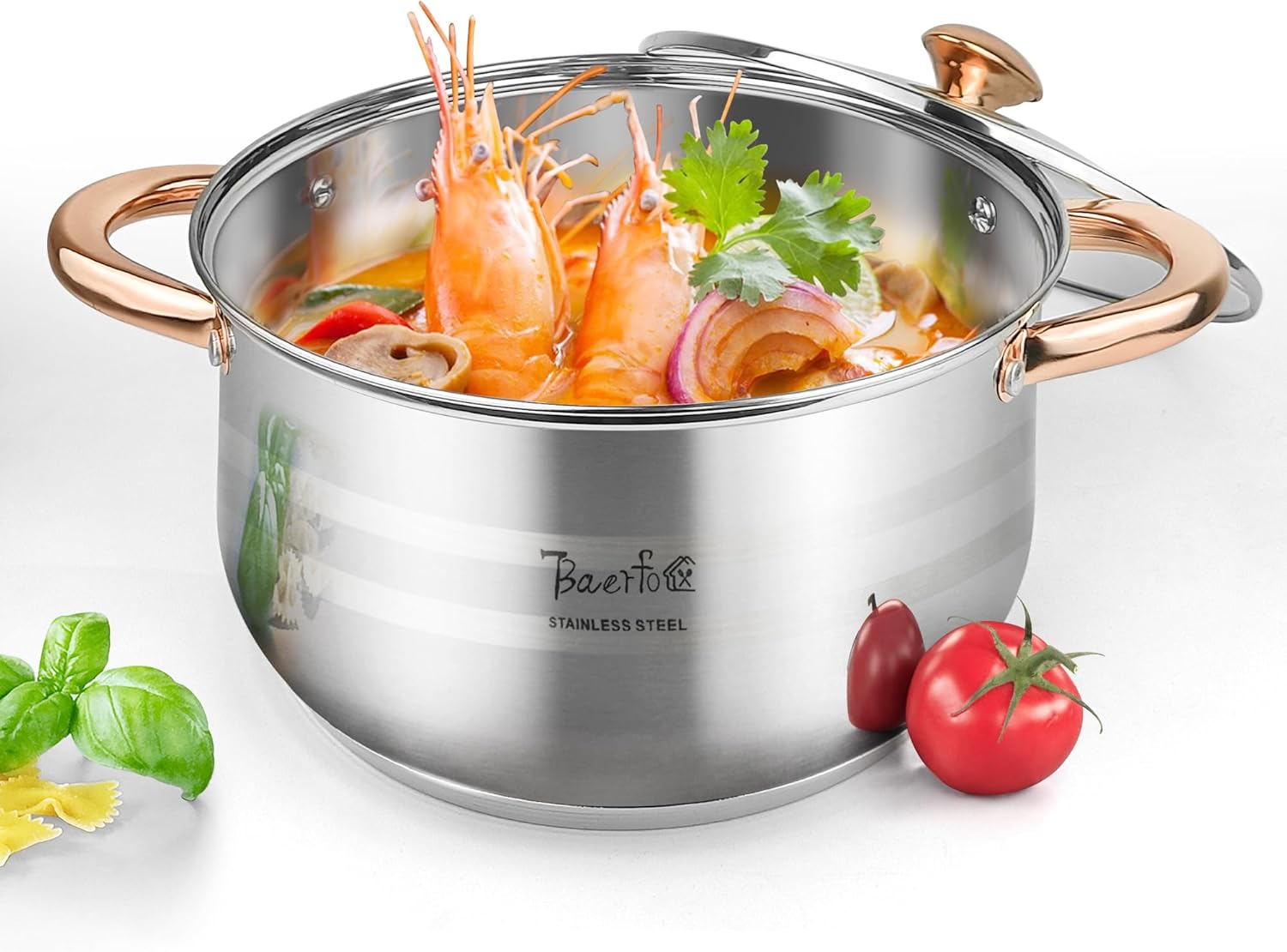Amazon.com: BAERFO 5 Quart Stock Pot, 18/8 Stainless Steel Stock Pot ...