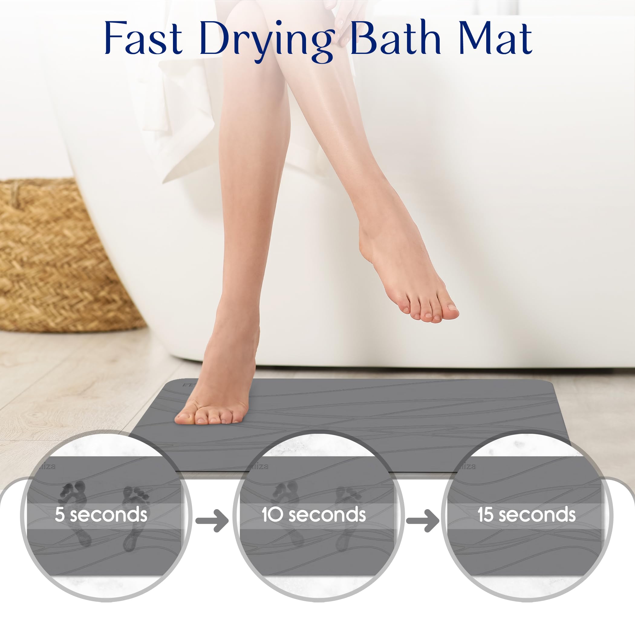 miiza Stone Bath Mat - Non-Slip & Fast-Drying for Kitchen, Tub ...