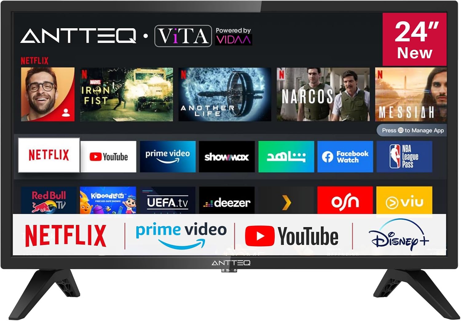 Antteq AV24H3 Smart TV 24 Pulgadas (60 cm) Televisores - Netflix, Prime ...