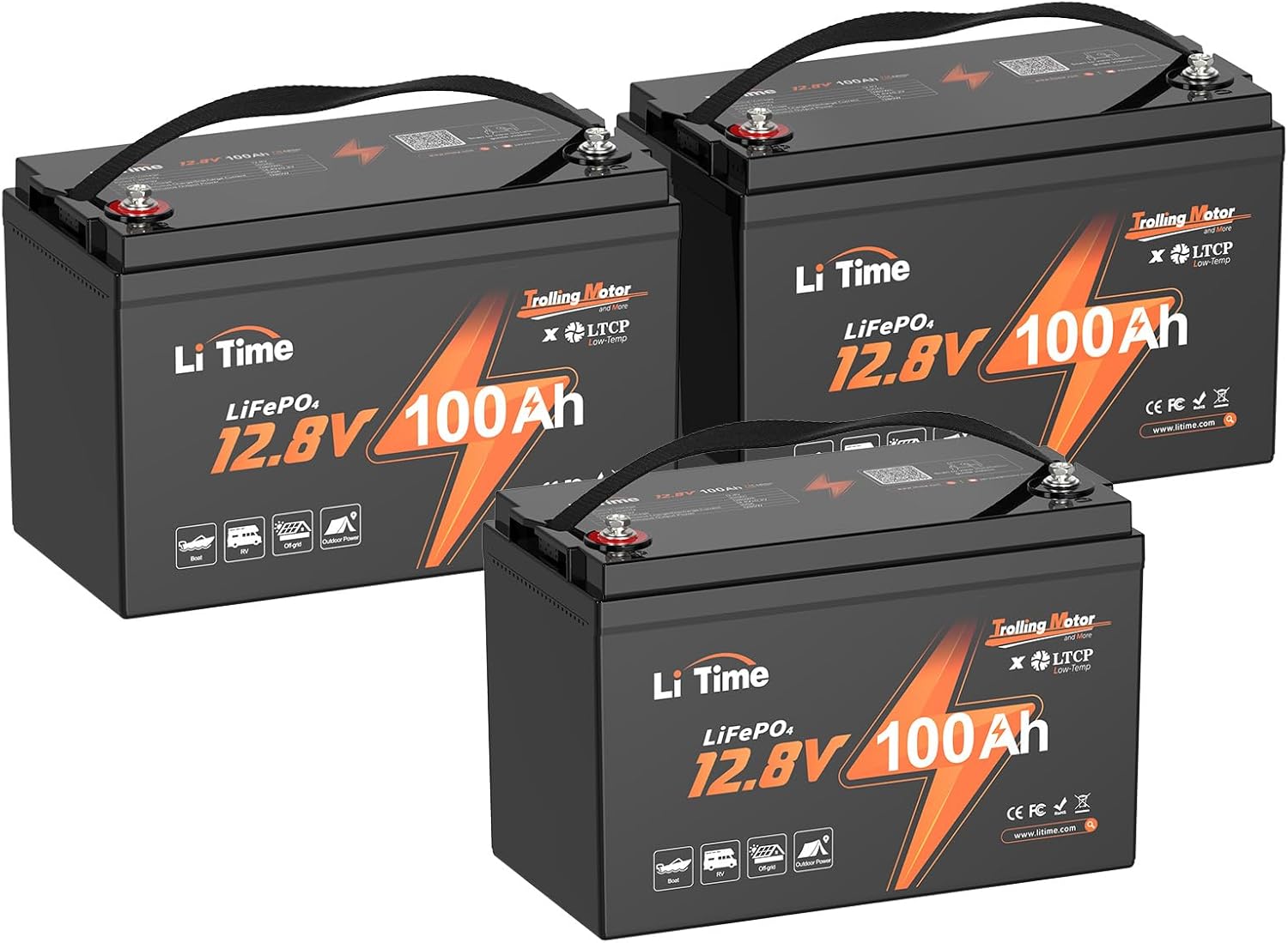 Amazon.com: LiTime (3 Pack) 12V 100Ah TM LiFePO4 Lithium Battery with ...