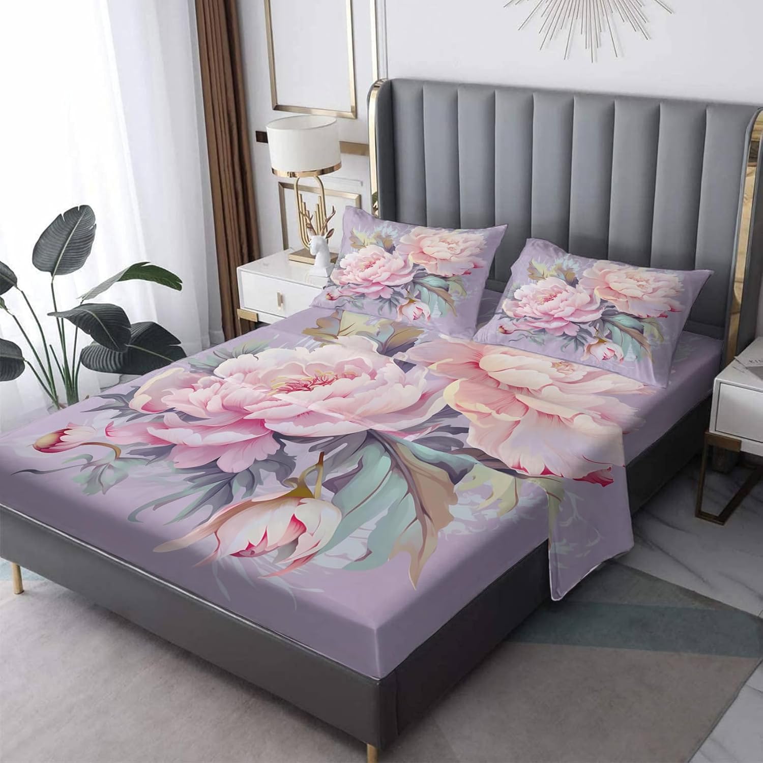 Amazon.com: Full Size Sheet Sets - Peony Bed Sheets, Floral Bedding ...