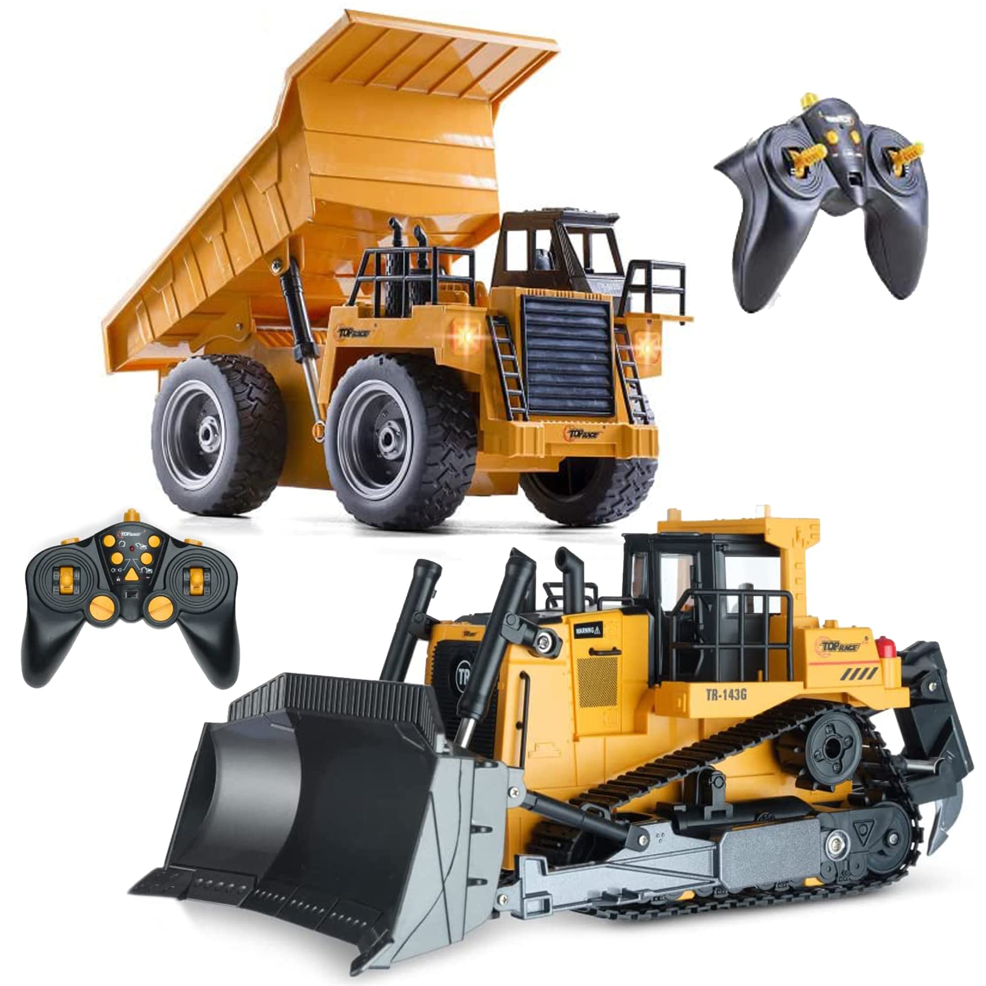 Amazon.com: Top Race RC Alloy Metal Dump Truck & RC Bulldozer Heavy ...