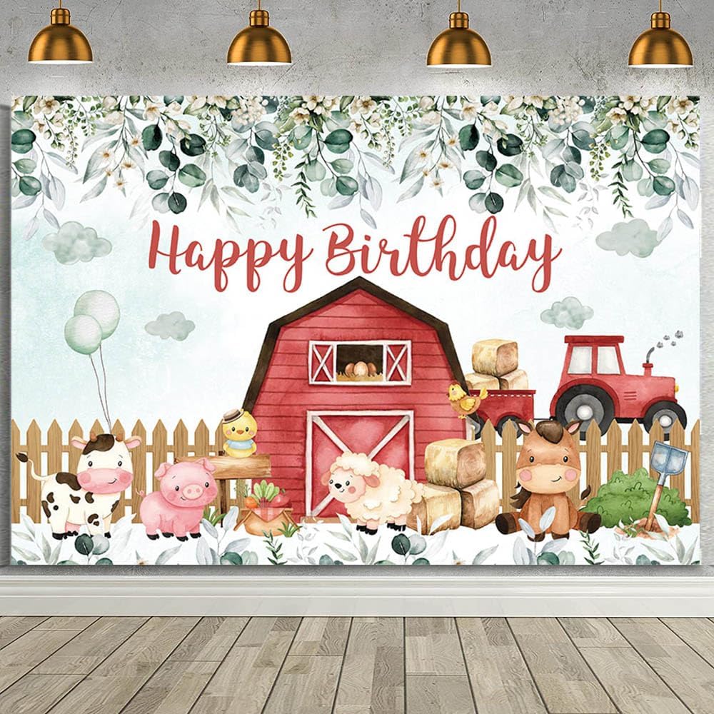 Amazon.com : MEHOFOND 7x5ft Farm Birthday Backdrop Farm Happy Birthday ...