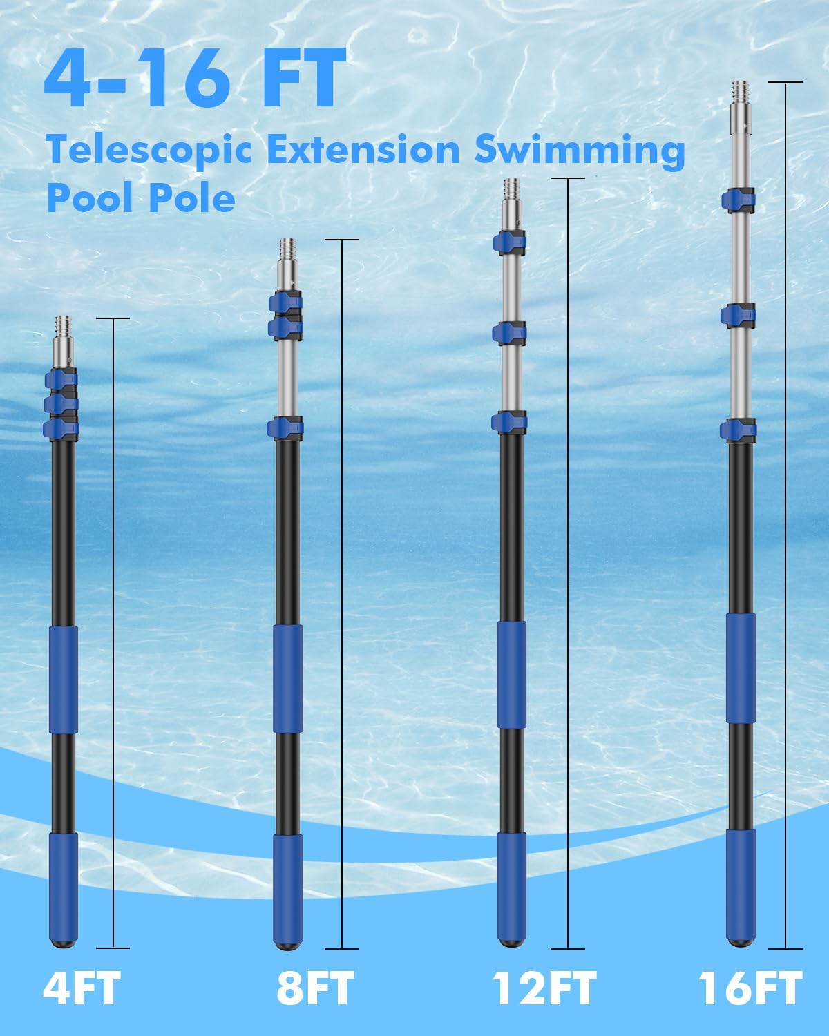 Telescopic Pool Pole 16 Ft Gisafai 16 Ft Aluminum Pool Pole Telescopic Cleaning 16 Foot Pool ...