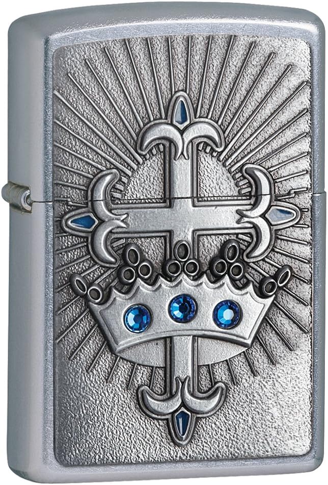 Amazon.com: Zippo Street Chrome Crown and Cross Lighter with Blue ...
