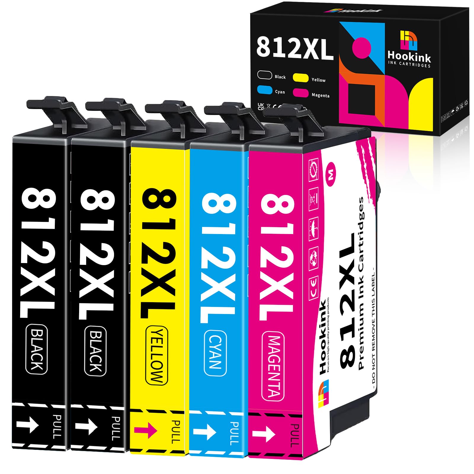 Hookink 812XL 812 Ink Cartridges 5-Pack New Upgraded Chip Compatible ...