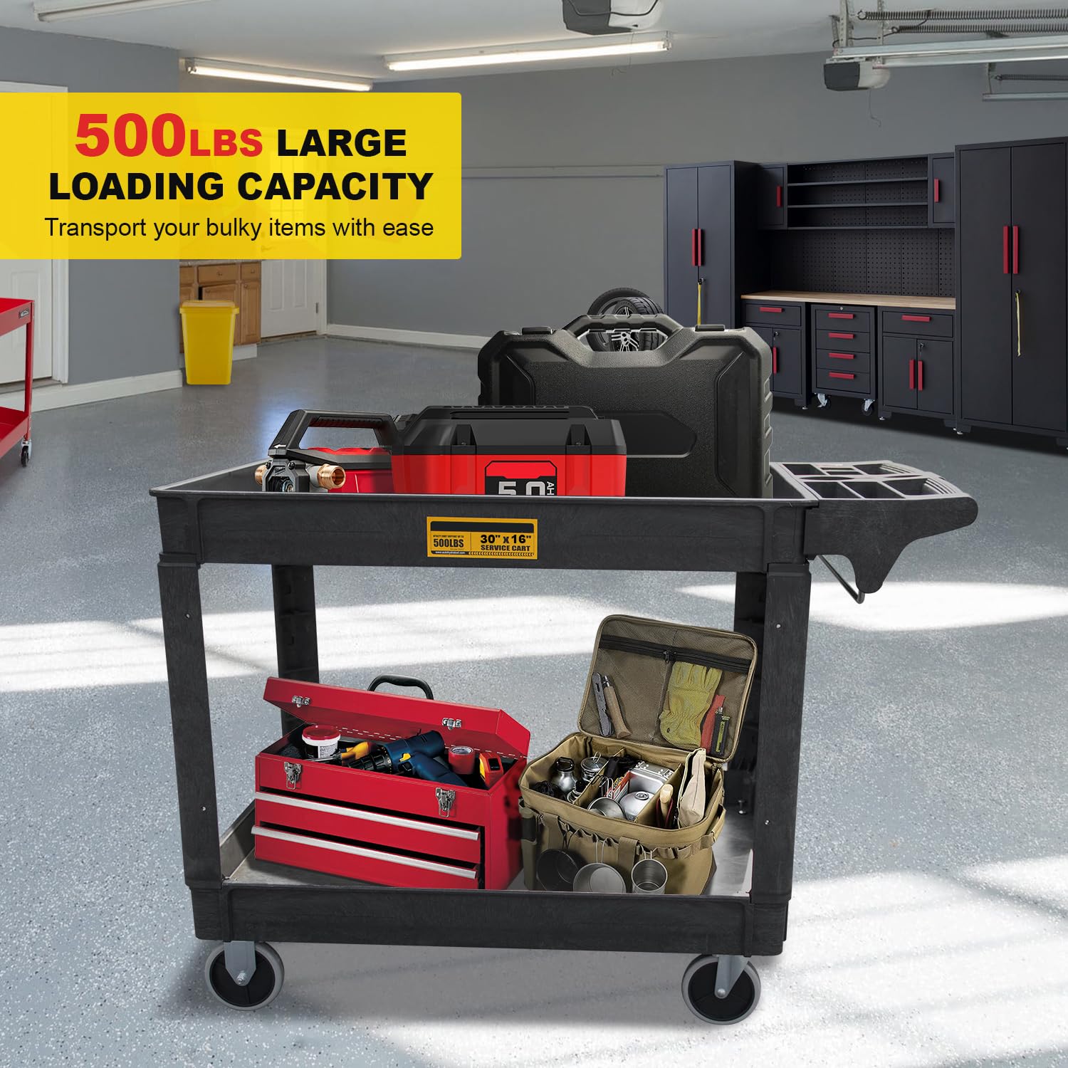 Snapklik.com : Utility Service Cart, 2-Shelf 500LBS Heavy Duty Plastic ...