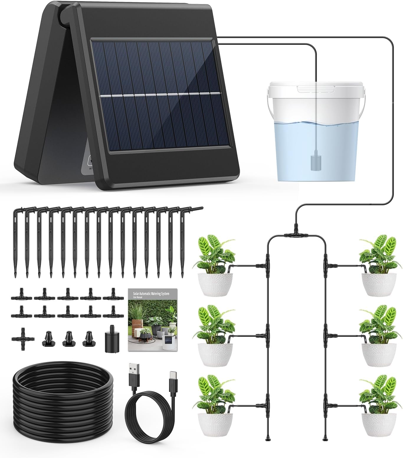 Amazon.com : TRJZWA Solar Automatic Drip Irrigation System Kit, DIY Garden Watering System with ...